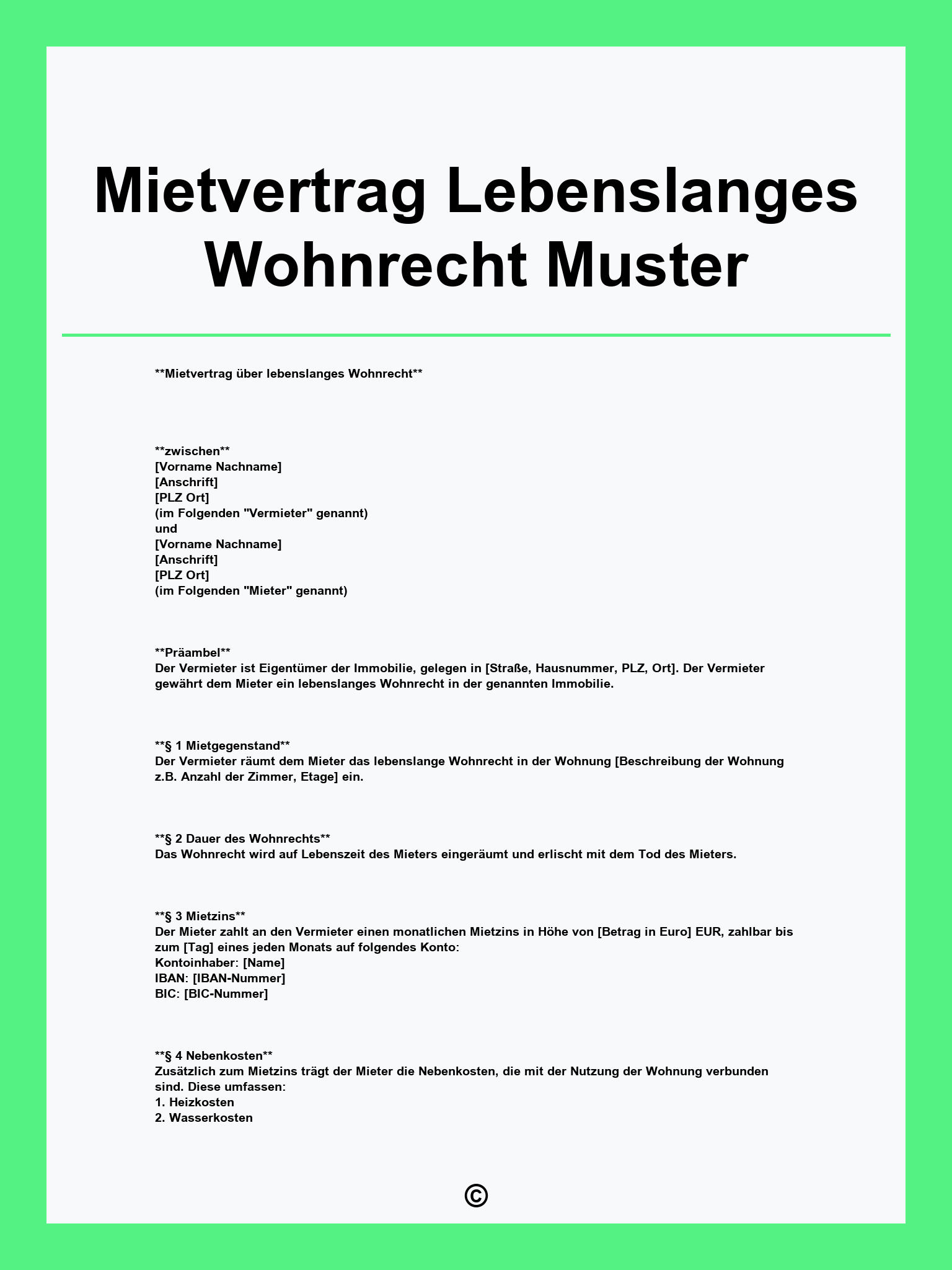 Mietvertrag Lebenslanges Wohnrecht Muster