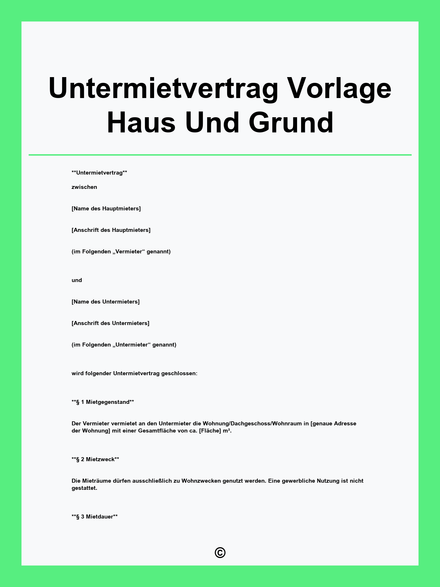 Untermietvertrag Vorlage Haus Und Grund